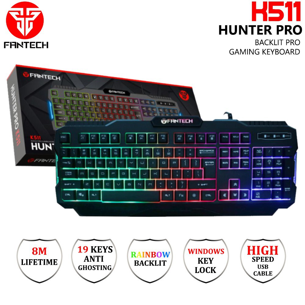 מקלדת גיימינג Fantech K511 Hunter Pro כולל תאורה צבעונית - Tech Market